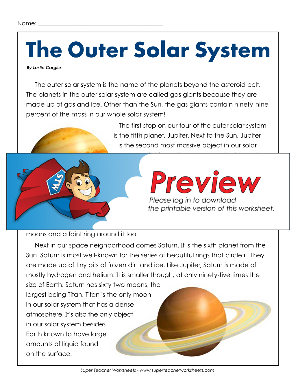 Label The Planets Worksheet